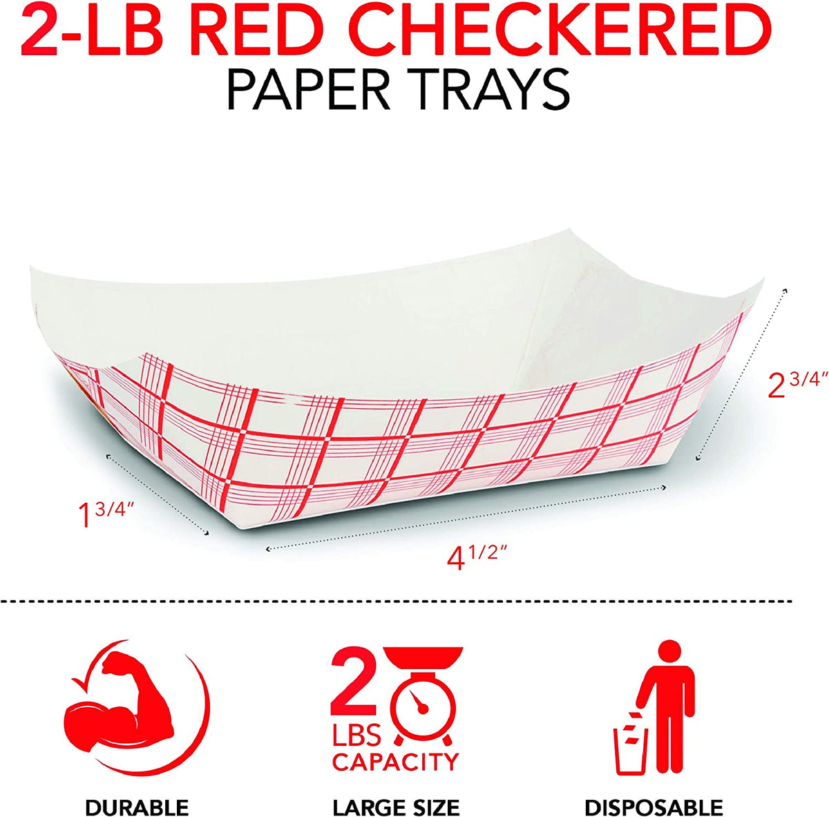 Medium Paper Food Boats (100 Pack) 2 Lb Disposable Red & White Checker ...