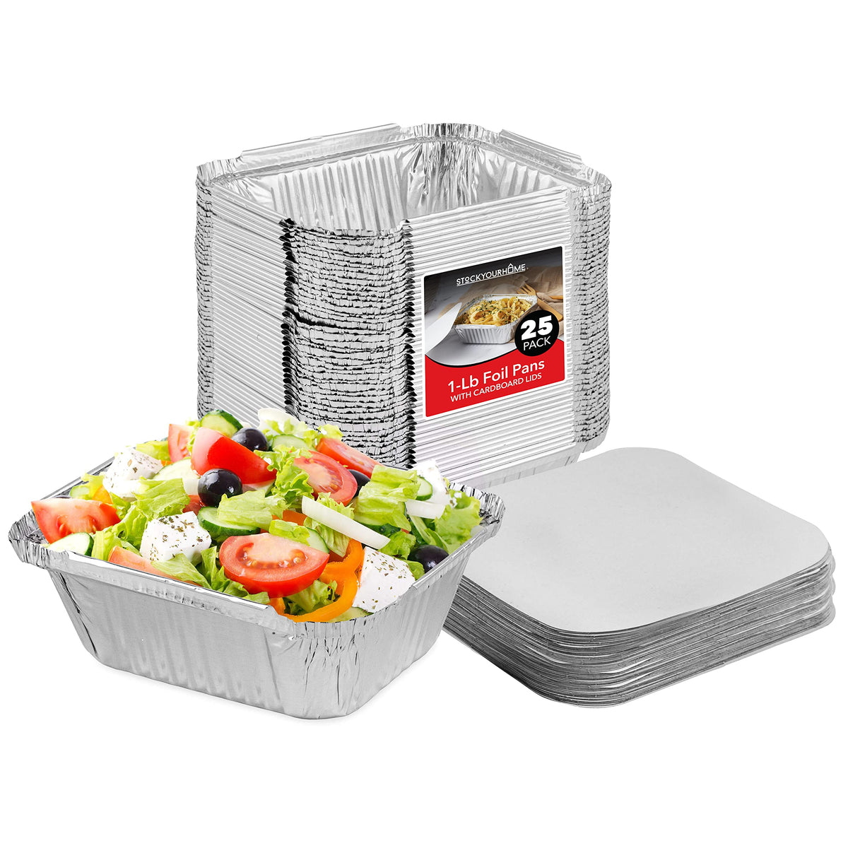 Stock Your Home 1 Lb Aluminum Disposable Cookware With Lids (25 Pack)