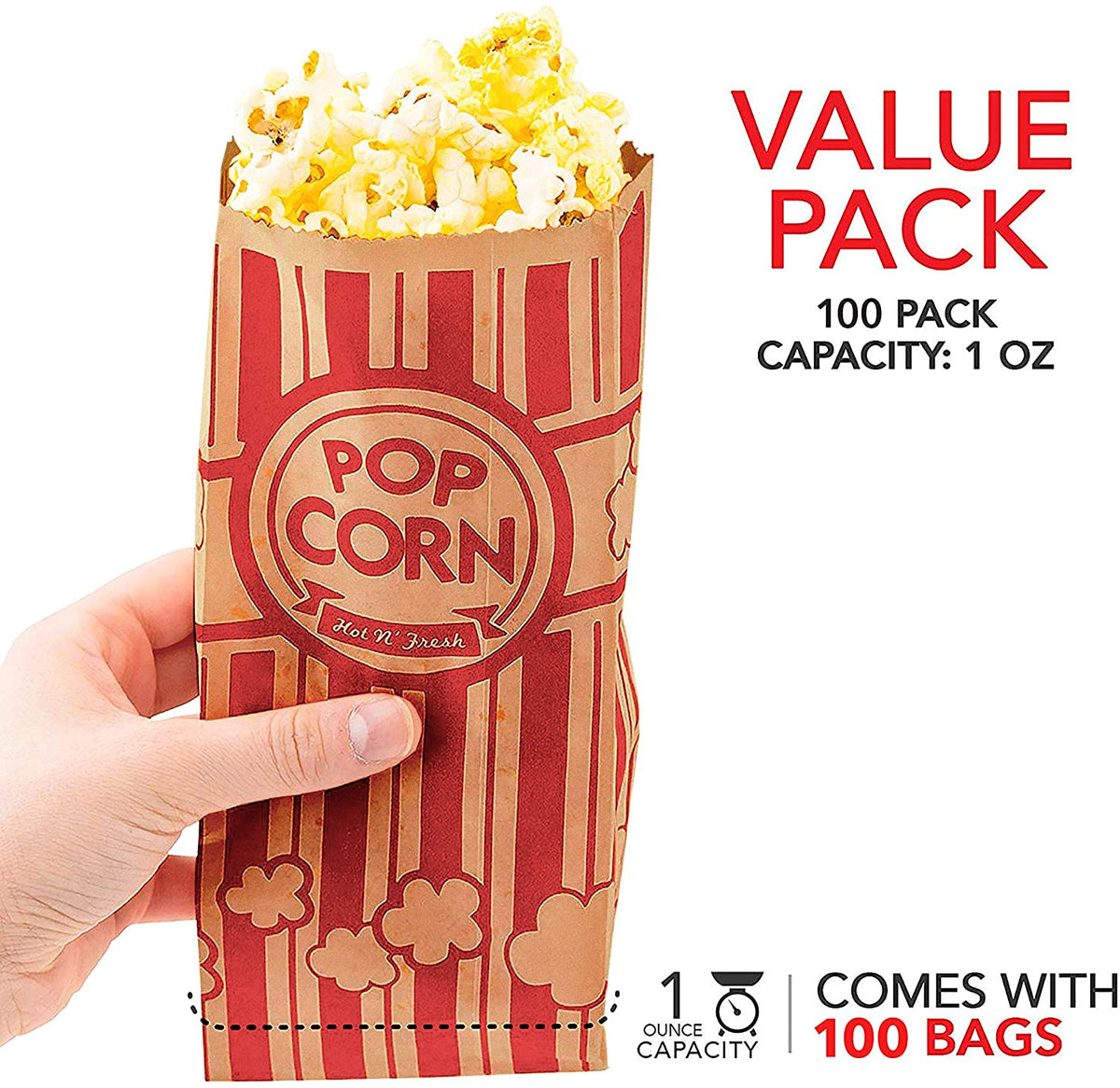 Stock Your Home Kraft Popcorn Bags (100 Pack) - Vintage Striped Popcor